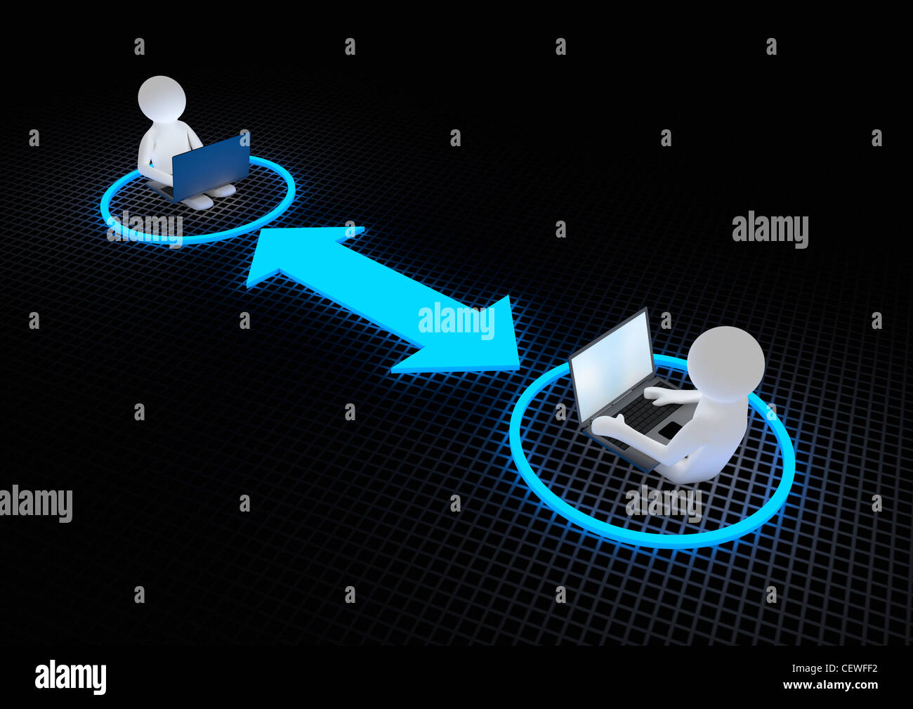 render of 2 people with laptops connected through the internet Stock ...