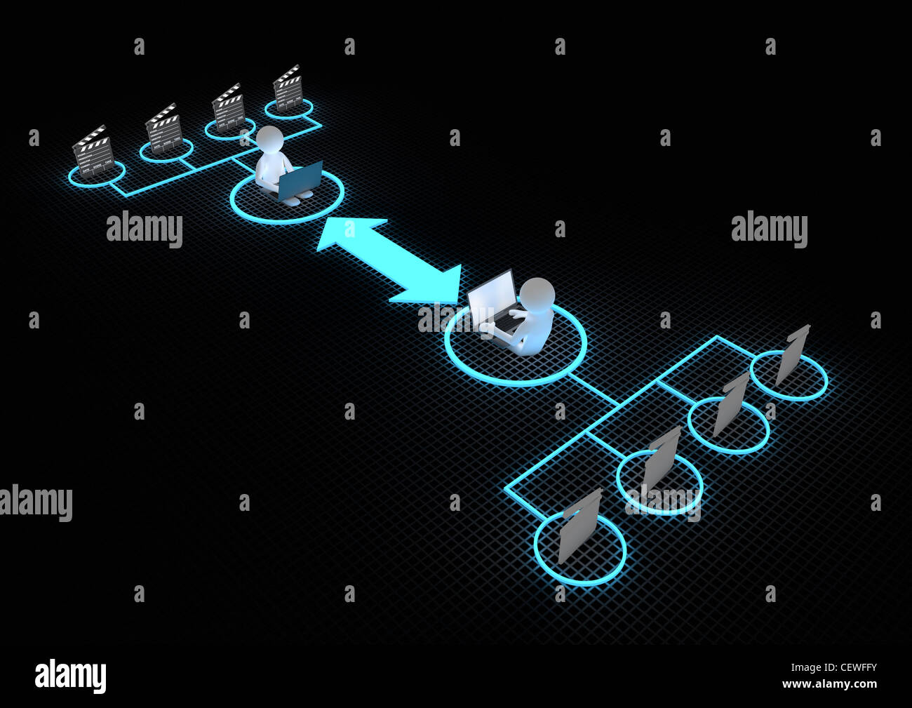 render of 2 people with laptops connected through the internet Stock ...