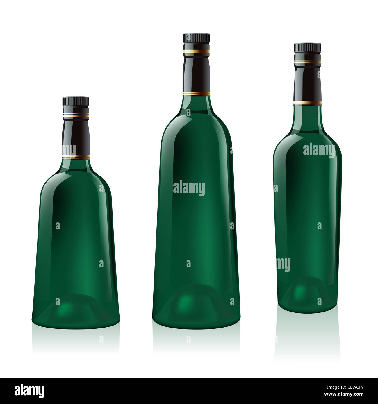 Set number one of green wine bottle. Illustration on white background ...