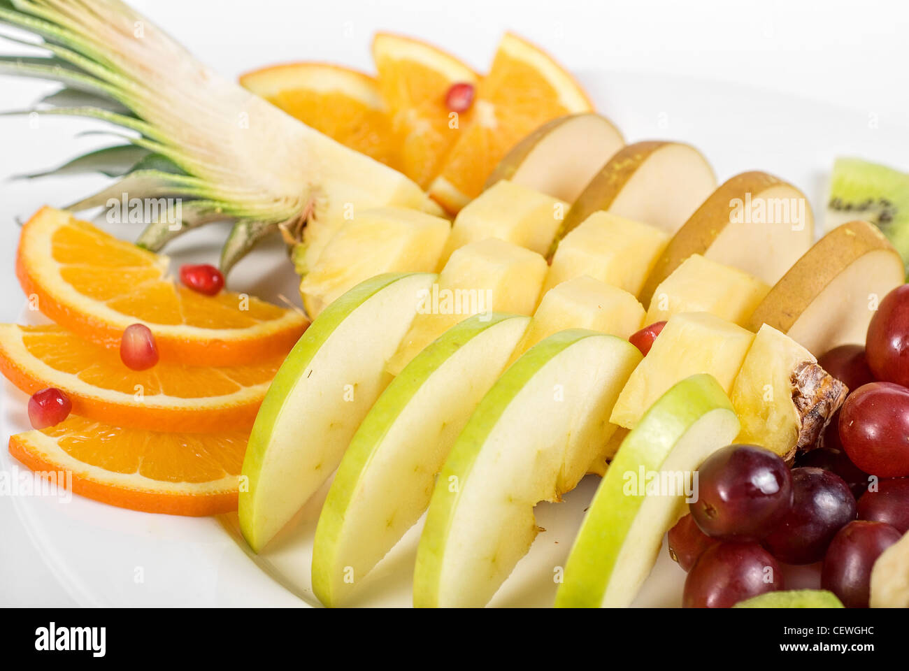 Fruit assortment closeup at plate on a white background Stock Photo - Alamy