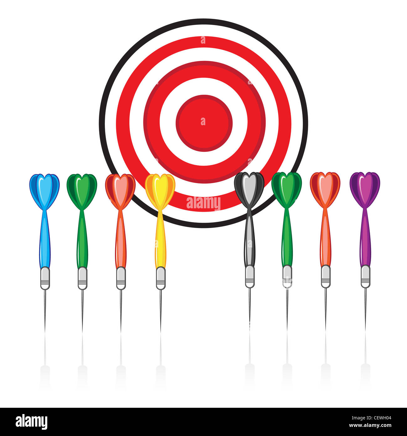 Set of red target and colorful darts. Illustration on white background ...