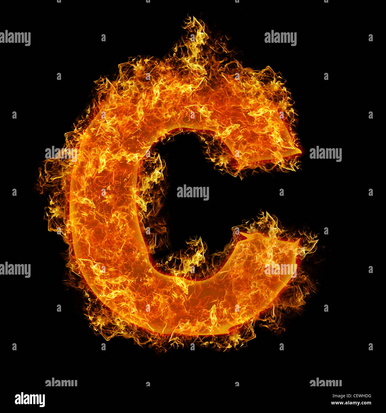 Fire small letter C on a black background Stock Photo - Alamy