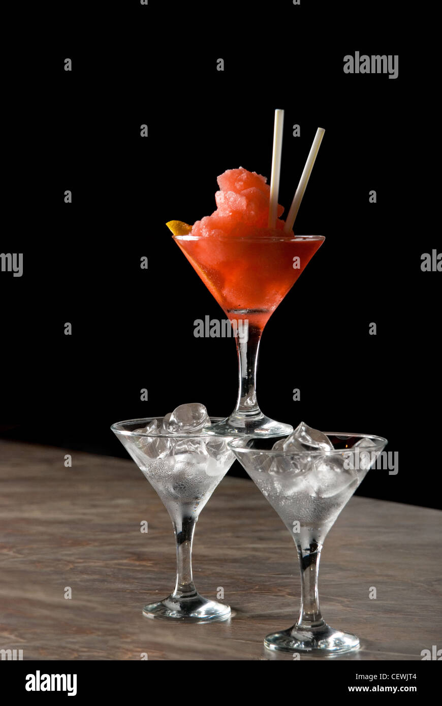 red frozen cocktail on the wooden bar Stock Photo - Alamy