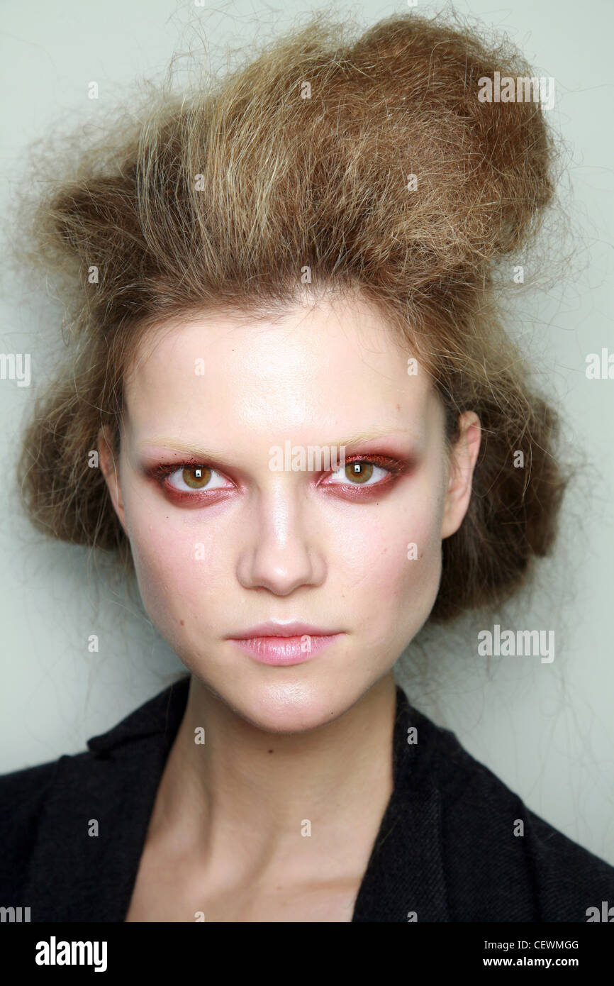 Prada Backstage Milan Ready to Wear Autumn Winter Model hair updo ...