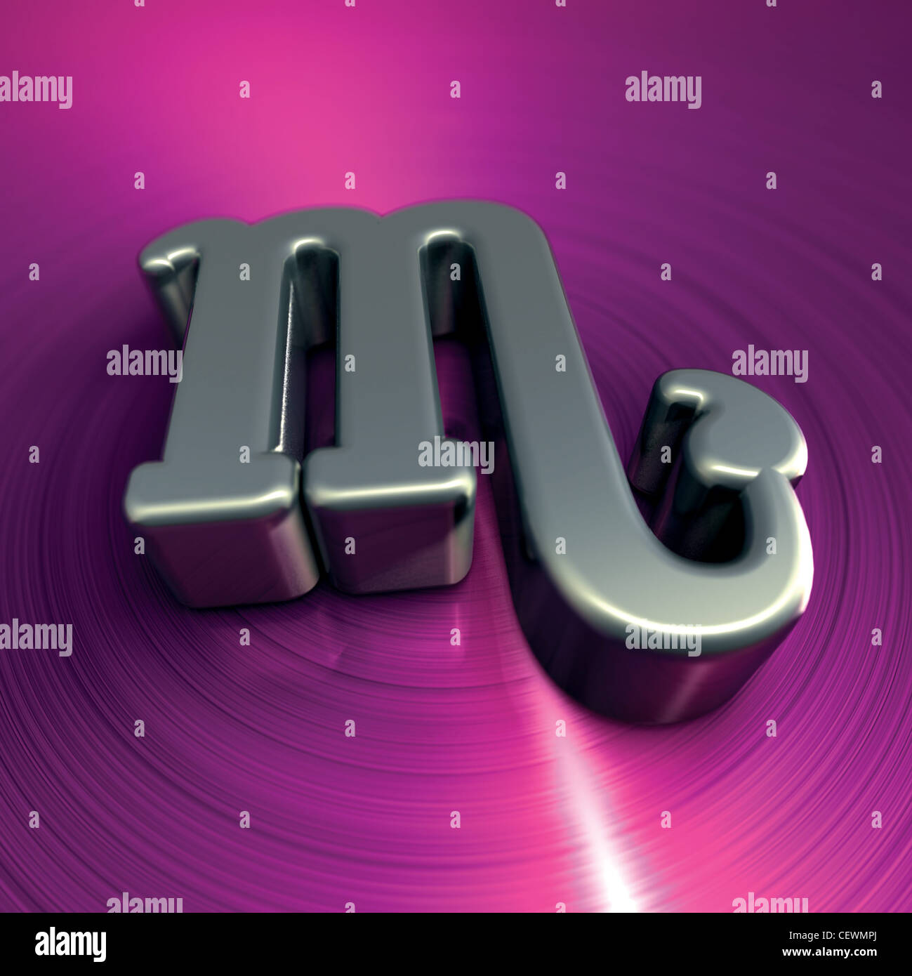 Horoscope GlyphsSilver Scorpio symbol on a pink colour background Stock ...