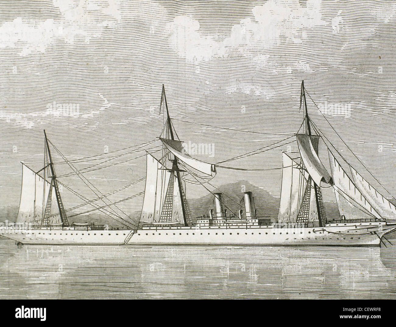 Clipper Steamship Stirling Castle. 19th century. Engraving Stock Photo ...