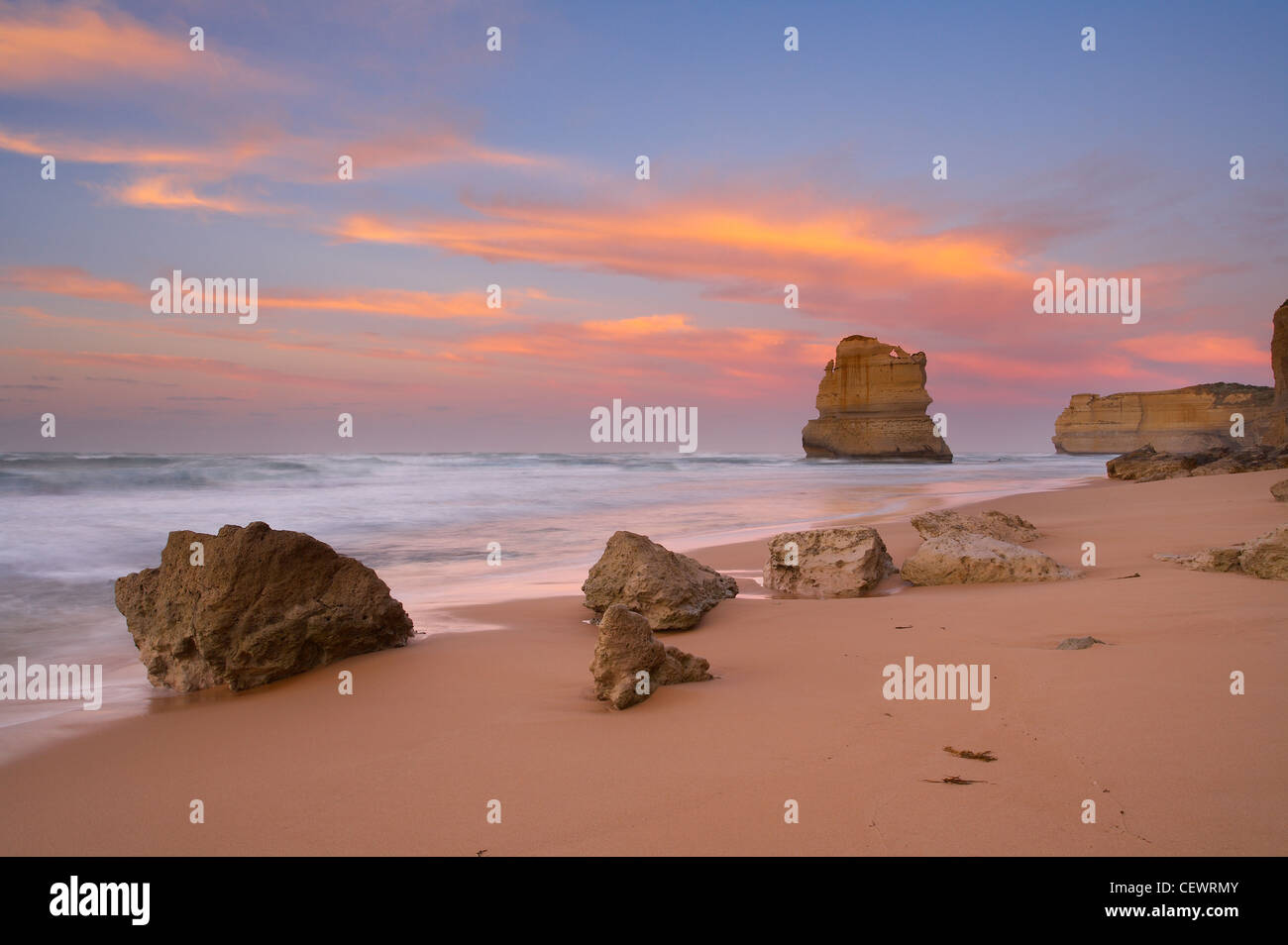 the eroded coastline of Port Campbell National Park at dawn, Great ...