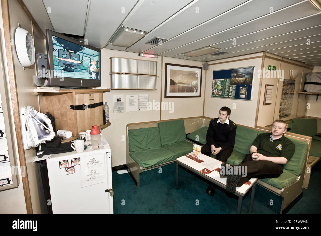 Recreation room on naval aircraft carrier HMS Illustrius Stock Photo ...