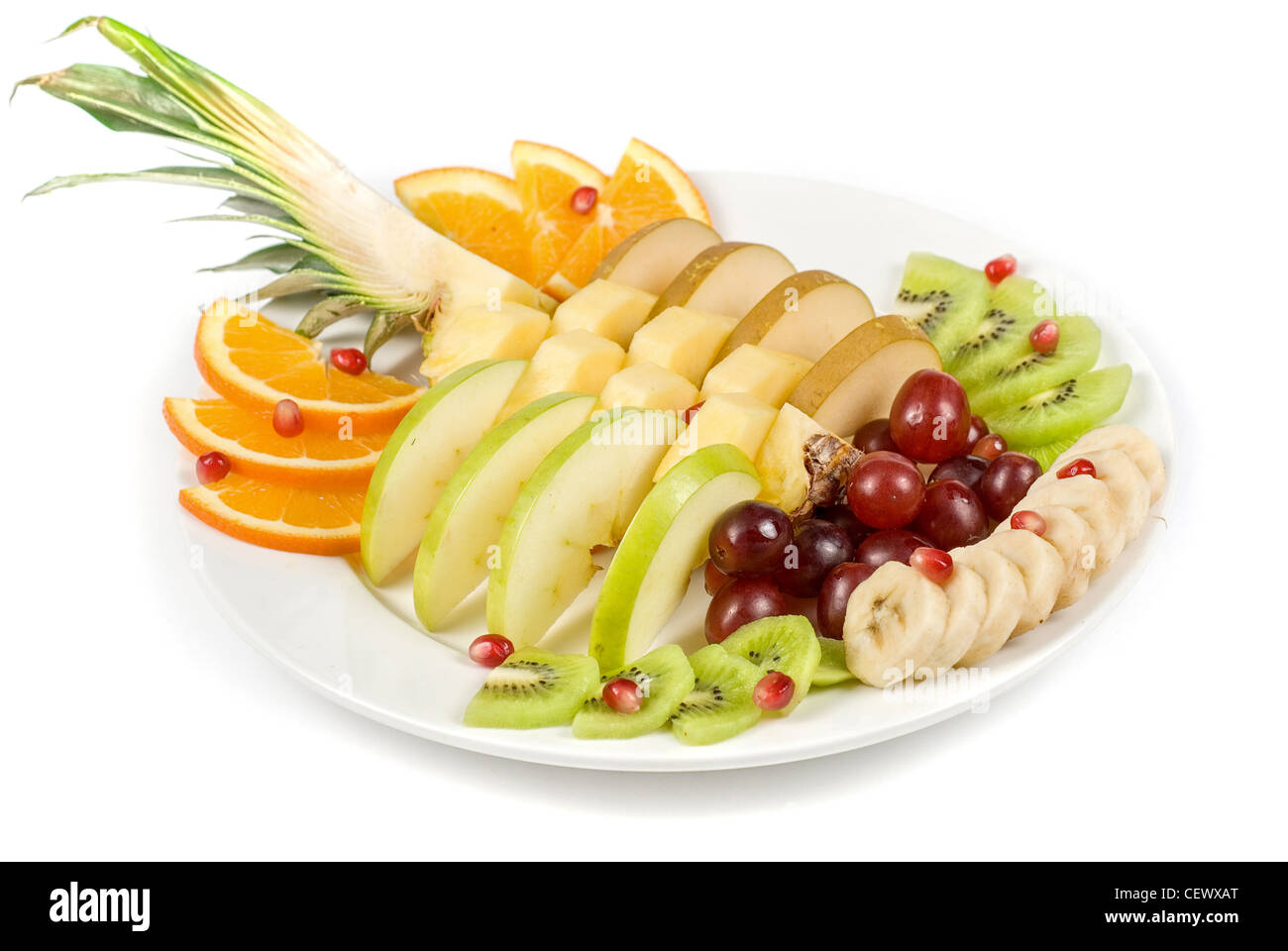 Fruit assortment closeup at plate on a white background Stock Photo - Alamy
