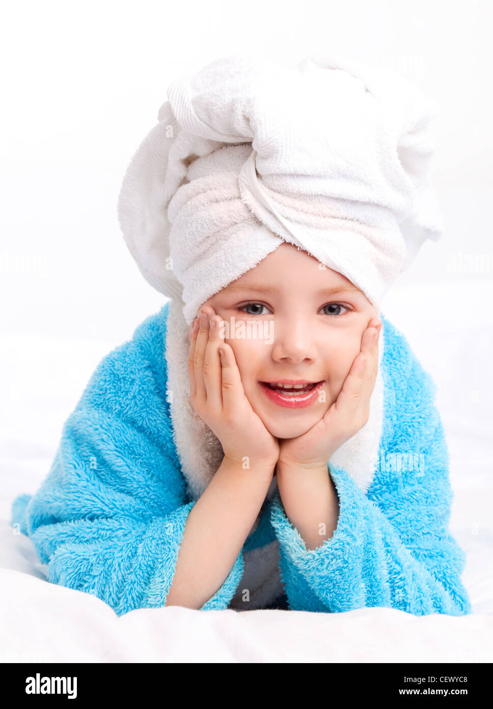 Cute girl wearing bathrobe towel hi-res stock photography and images ...