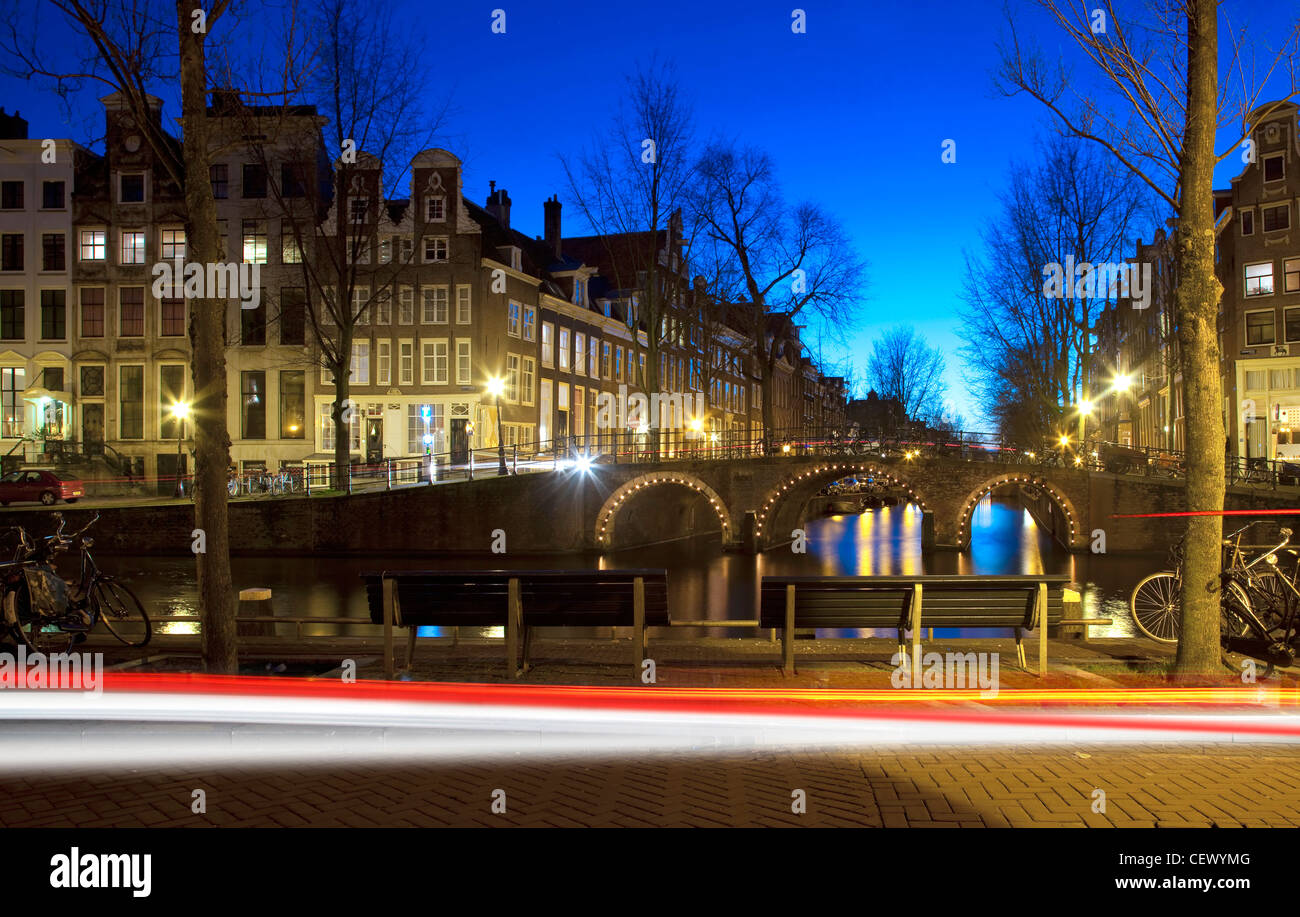 Amsterdam historic center, canals and architecture at night Stock Photo ...