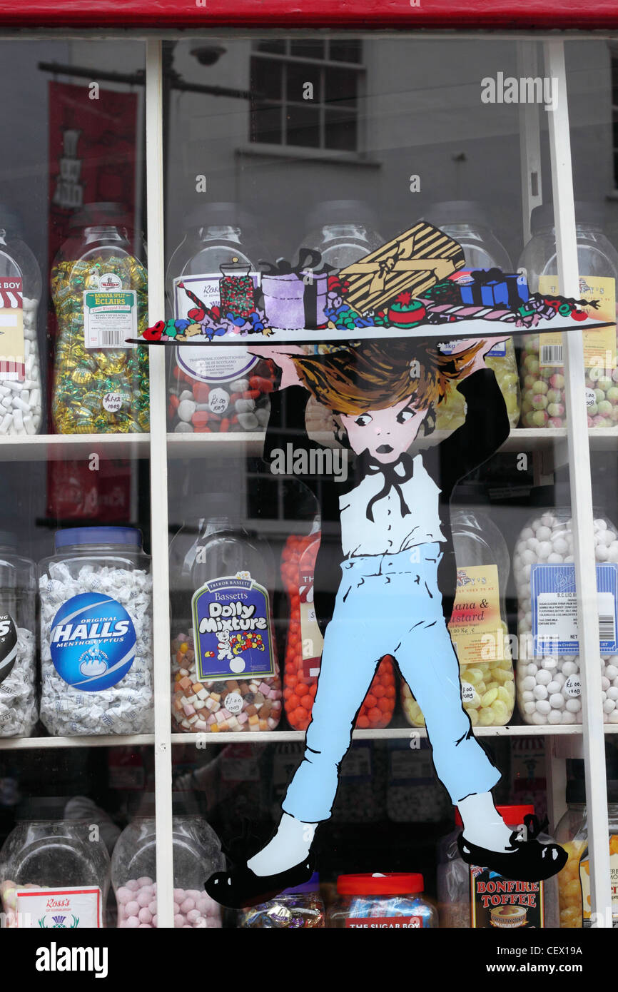 Shop window display of an old fashioned sweet shop in Canterbury city ...