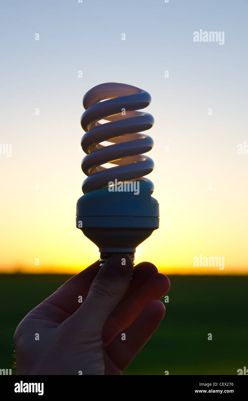 energy saving lamp in hand Stock Photo - Alamy