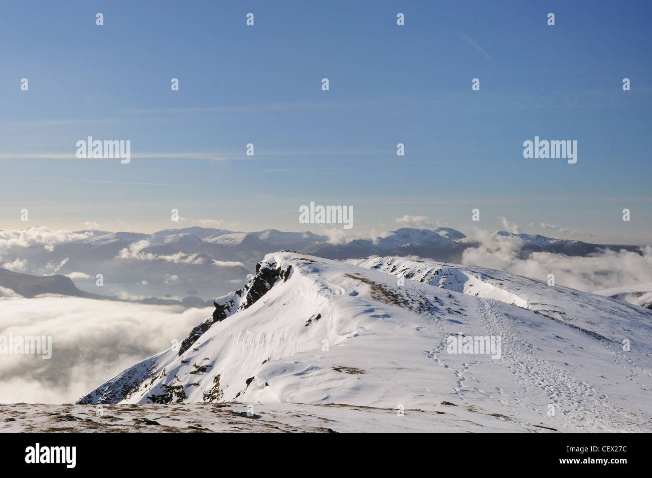 Snow covered summit of Blencathra, mountain in the English Lake ...