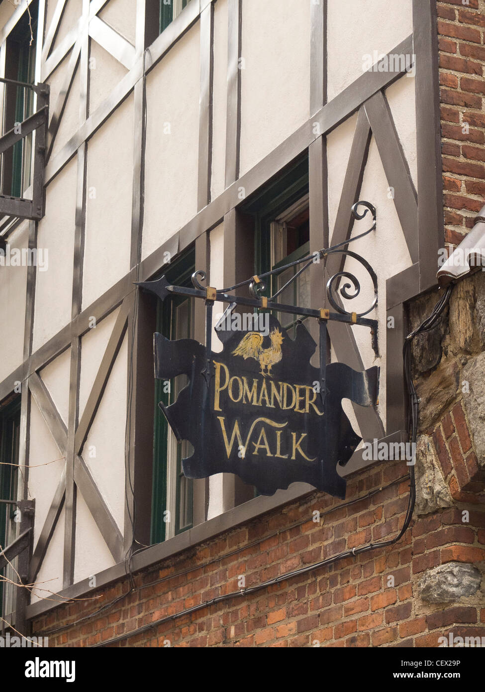 Pomander Walk cooperative apartment complex sign on the Upper West side ...