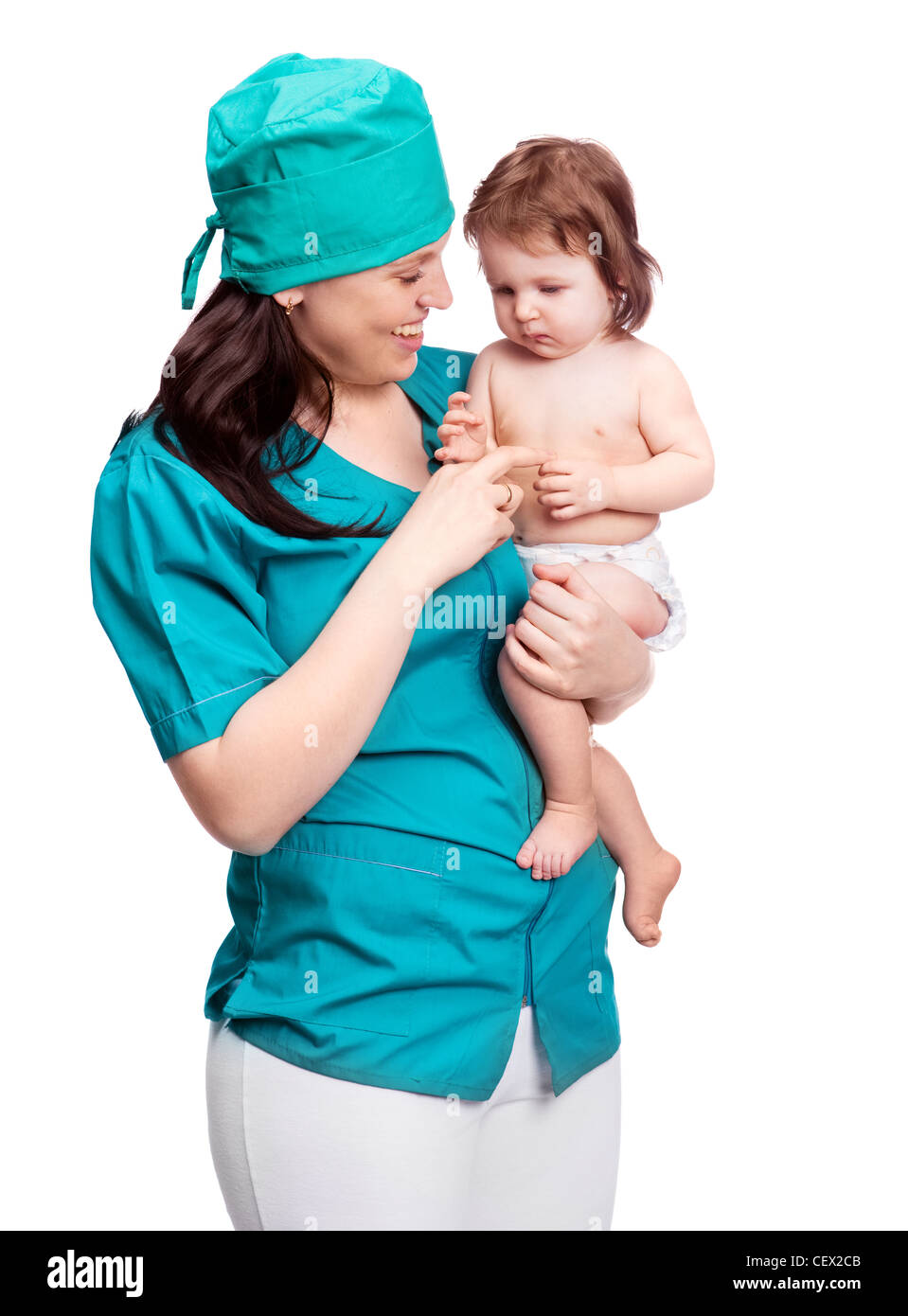 surgeon holding a baby, isolated Stock Photo - Alamy