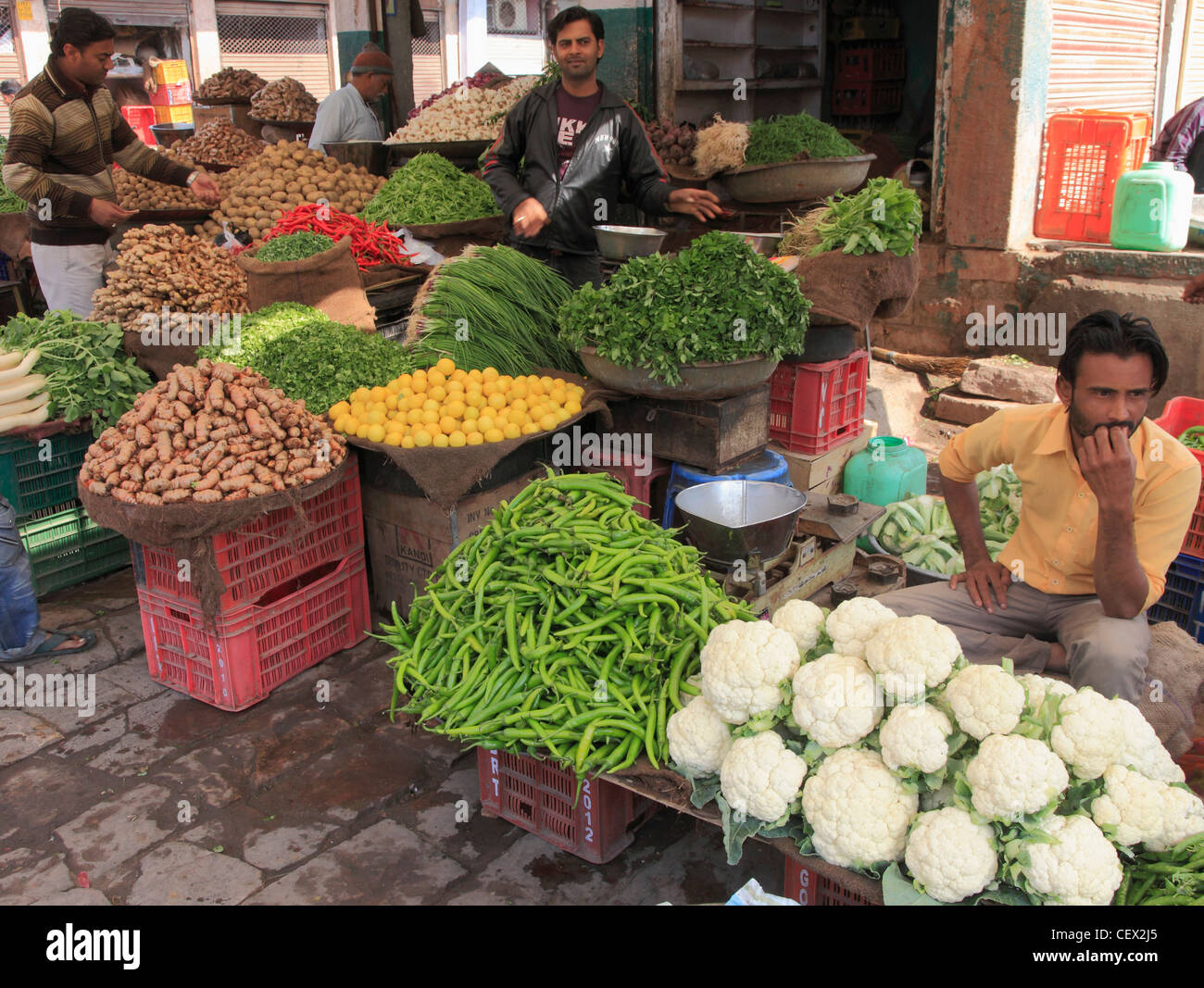 India, Rajasthan, Jodhpur, Sardar Bazar, market, produce, people Stock ...