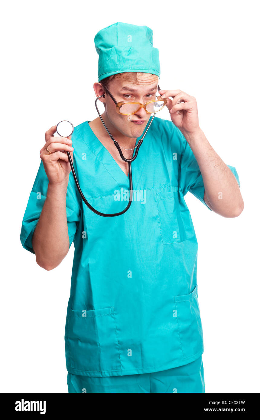 crazy doctor, isolated against white background Stock Photo - Alamy