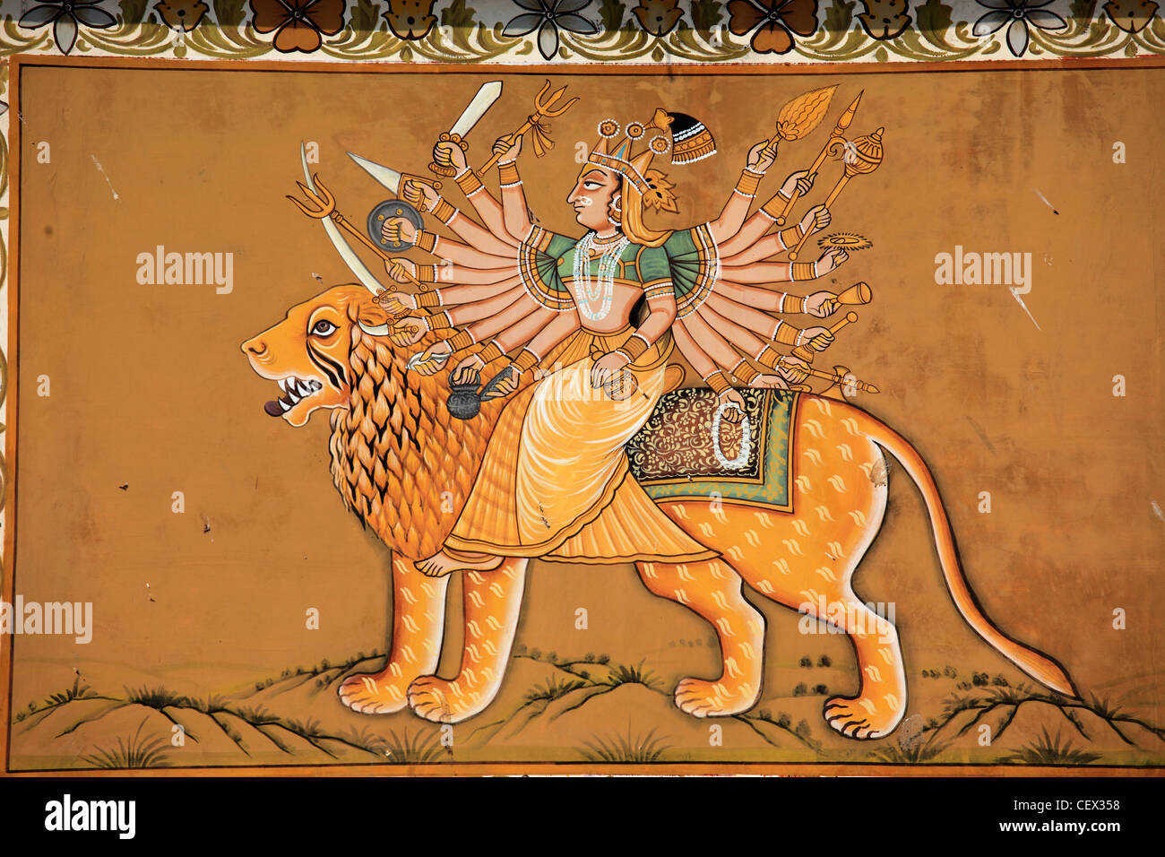 India, Rajasthan, Jodhpur, Mehrangarh Fort, mural, wall painting Stock ...