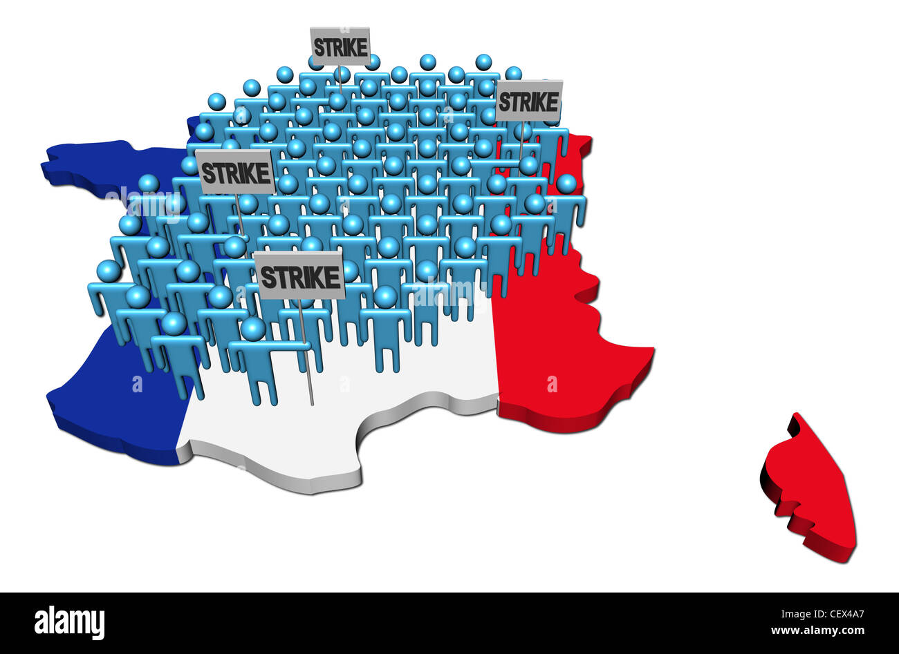 workers on strike on France map flag illustration Stock Photo - Alamy