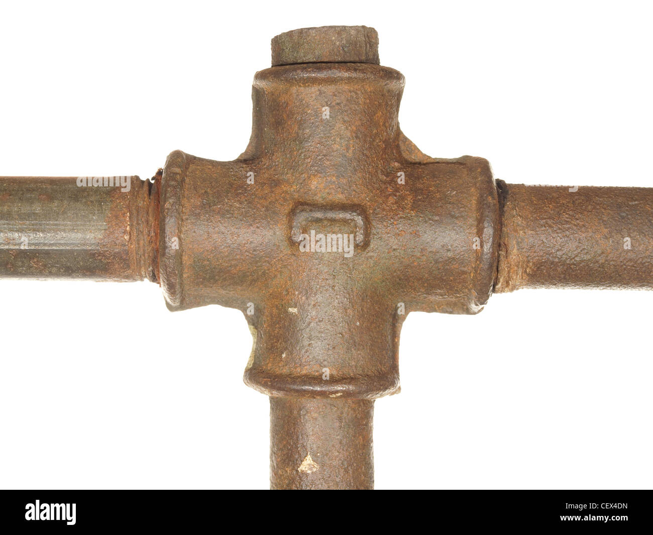 A fragment of the old water conduit consisting of pipes and fittings ...