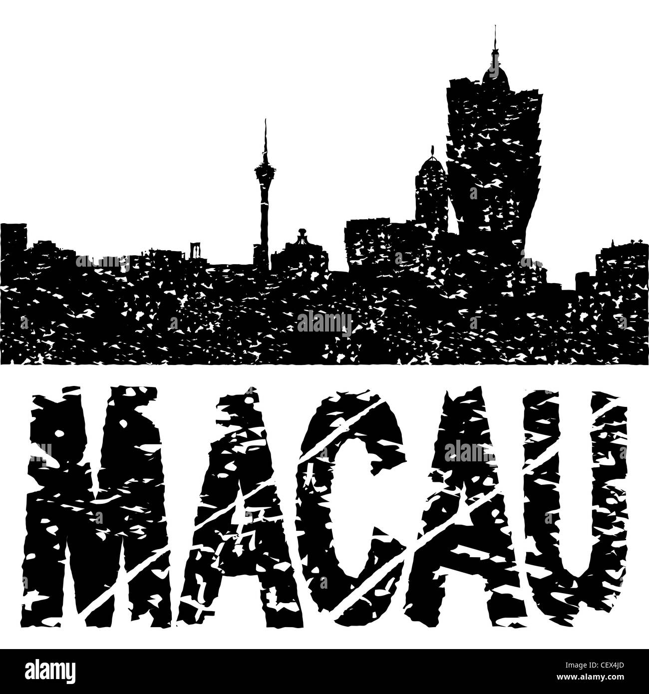 Grunge Macau skyline with text illustration Stock Photo - Alamy
