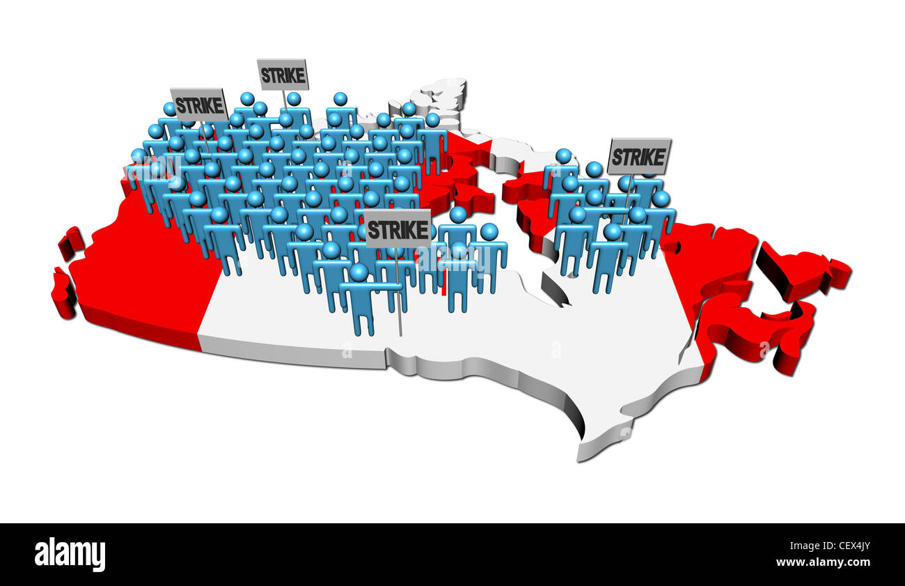 workers on strike on Canada map flag illustration Stock Photo - Alamy