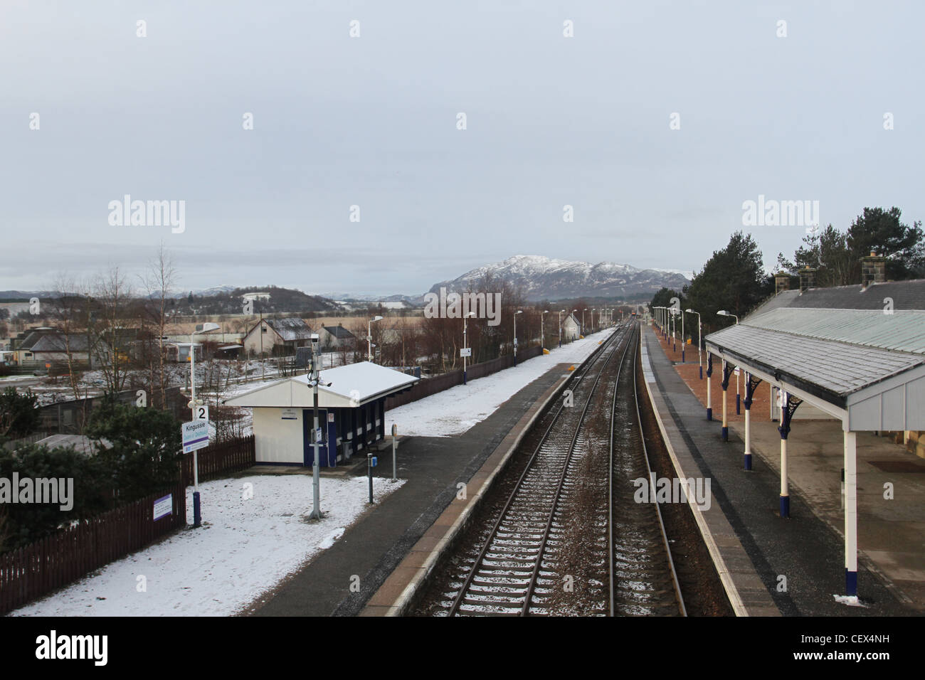 Elevated view of Kingussie Railway station Scotland January 2012 Stock ...