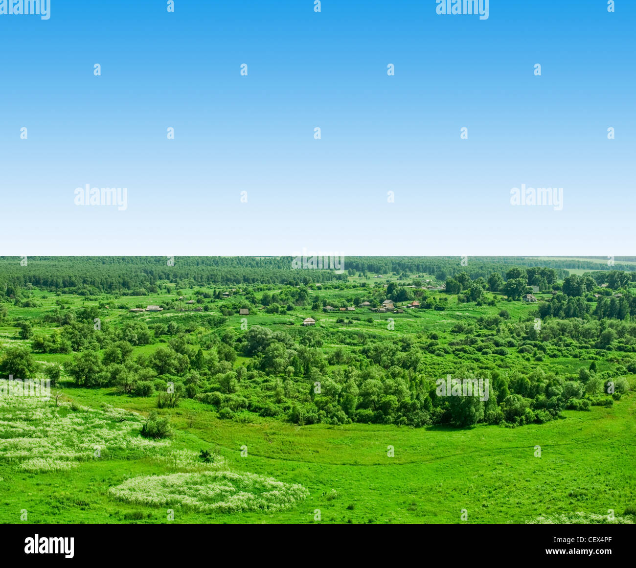 Summer village landscape at sunny day Stock Photo - Alamy