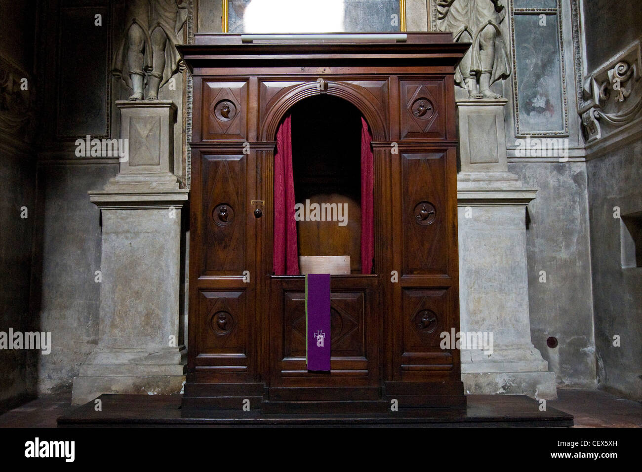 Confessional, San Francesco church, Lodi, Lombardy, Italy Stock Photo ...