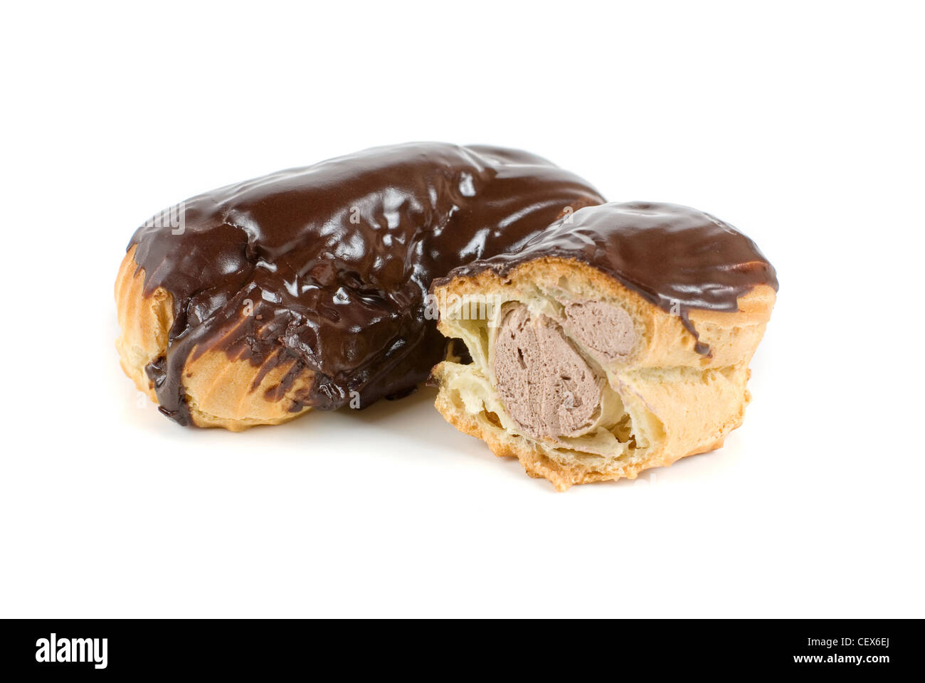 Chocolate Cream eclairs isolated on a white background Stock Photo - Alamy