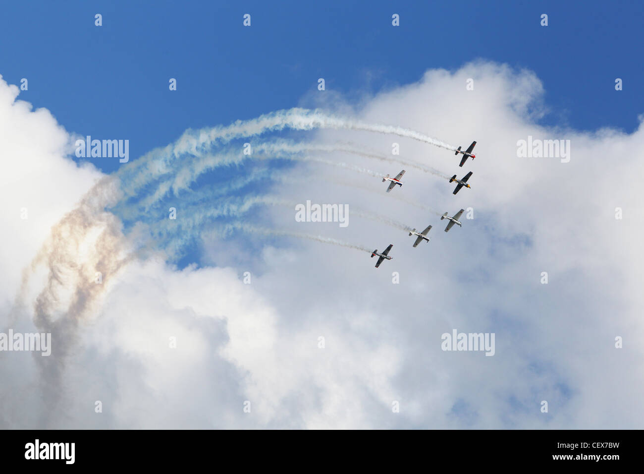 airplanes perform aerobatic stunts against the sky Stock Photo - Alamy