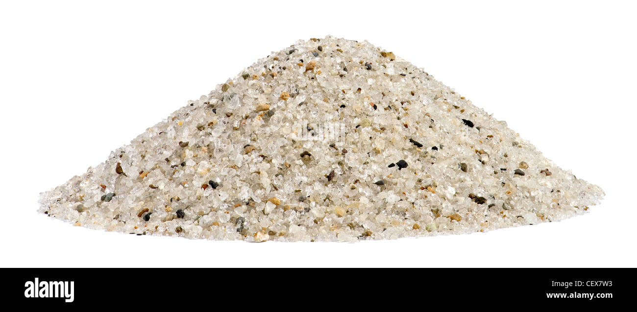 Pile of sand quartz mix with rock granular isolated on white background ...