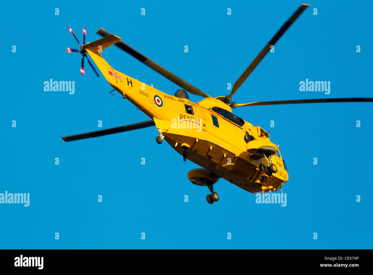 RAF Westland Sea King HAR.3 XZ592 helicopter in yellow Search and Rescue livery, Somerset, UK ...