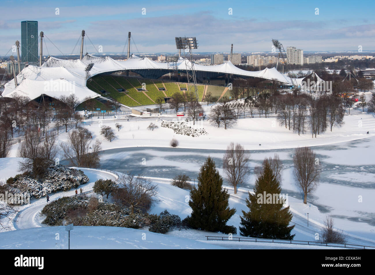 Munich Olympic stadium in winter snow. Germany Stock Photo - Alamy