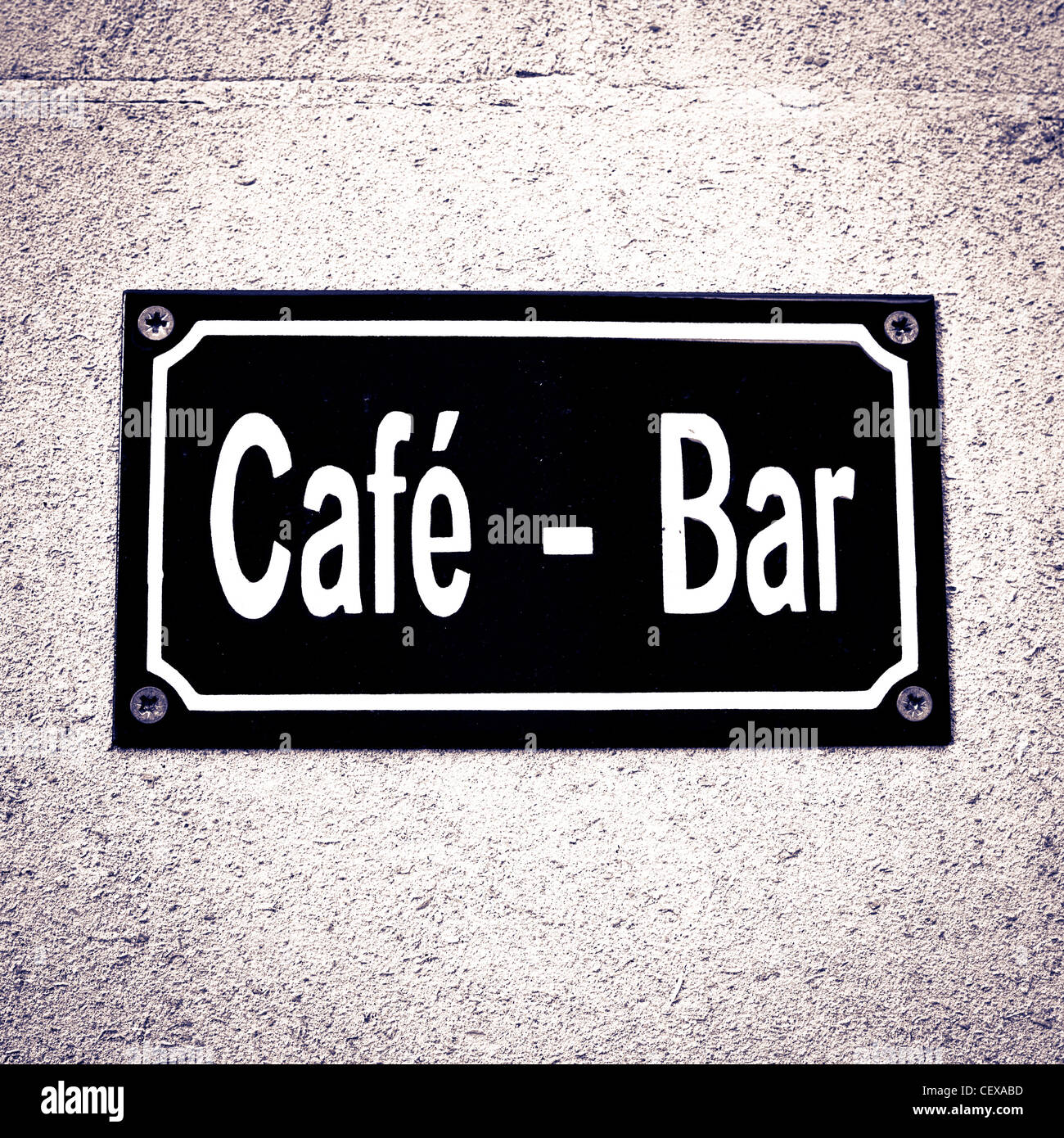 Sign for a cafe-bar with dramatic lighting and contrast Stock Photo - Alamy