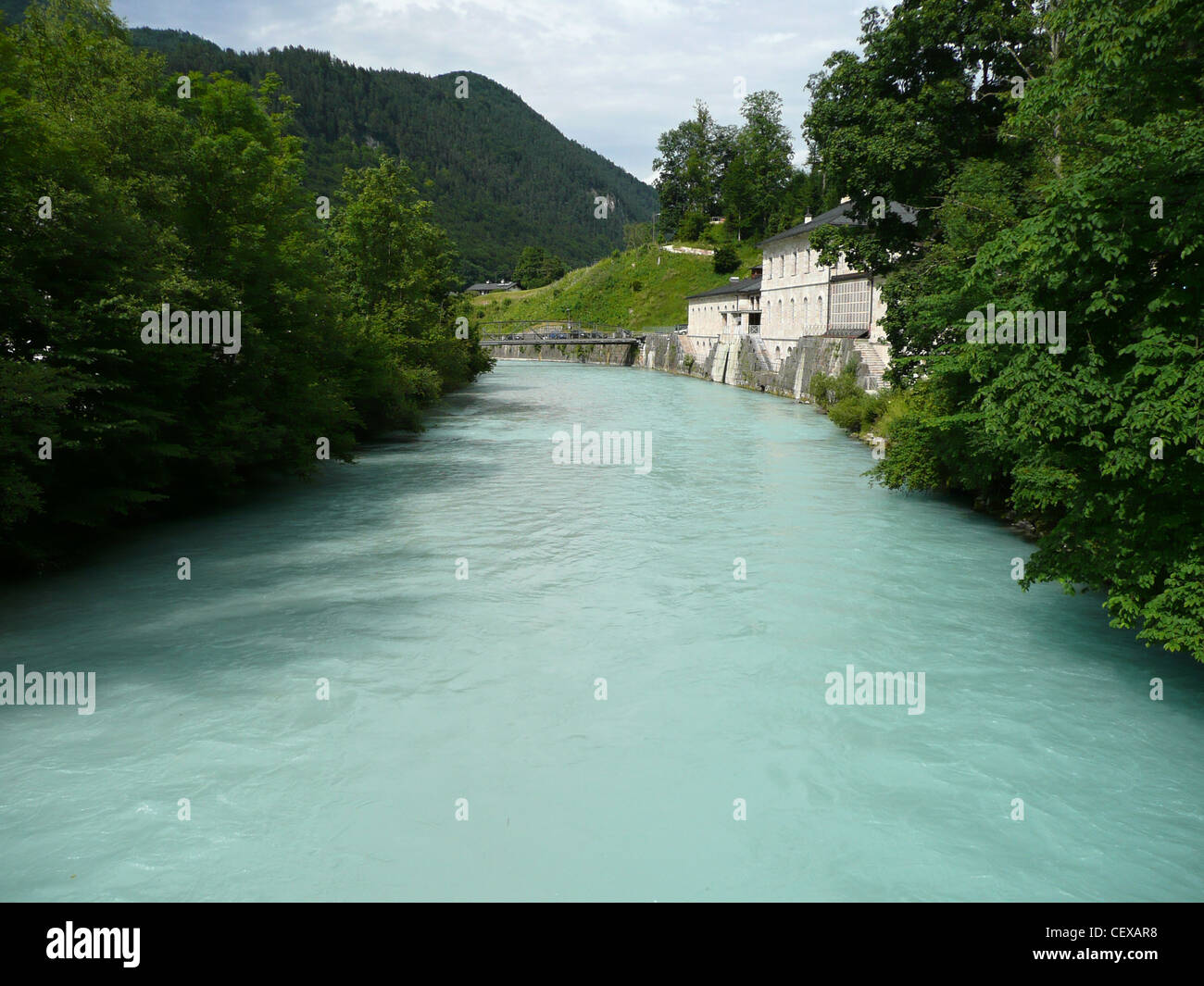 Scenery with Austrian mountains and river Stock Photo - Alamy