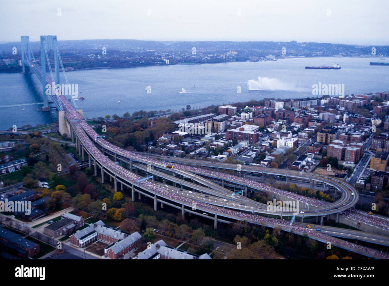 Aerial view of runners in the 1994 New York City Marathon Stock Photo ...