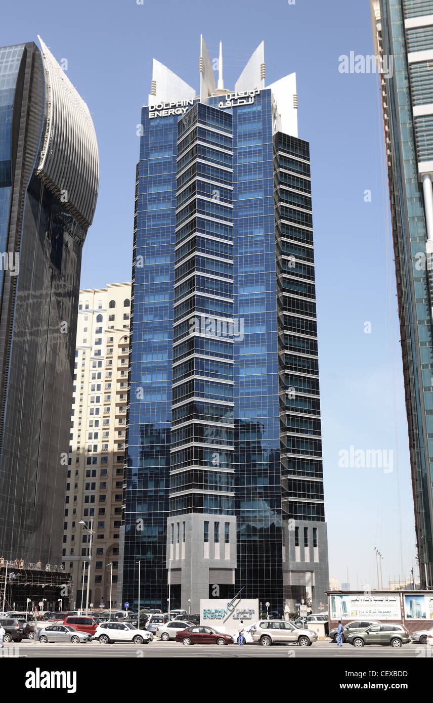 Dolphin Energy's tower in the commercial district of Doha, Qatar Stock ...