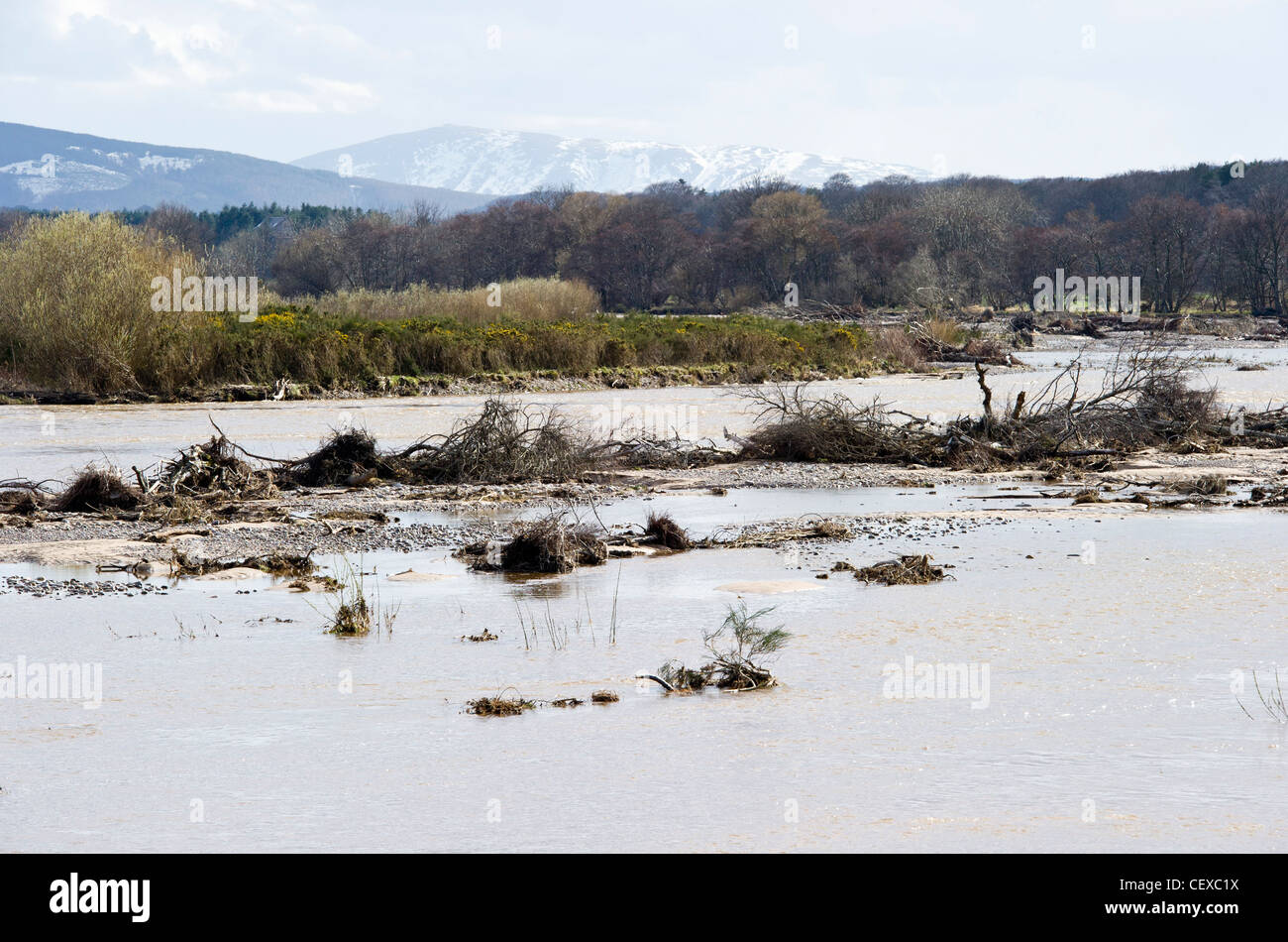 River Spey in spate and flooding at Garmouth, Scotland in April 2010 ...
