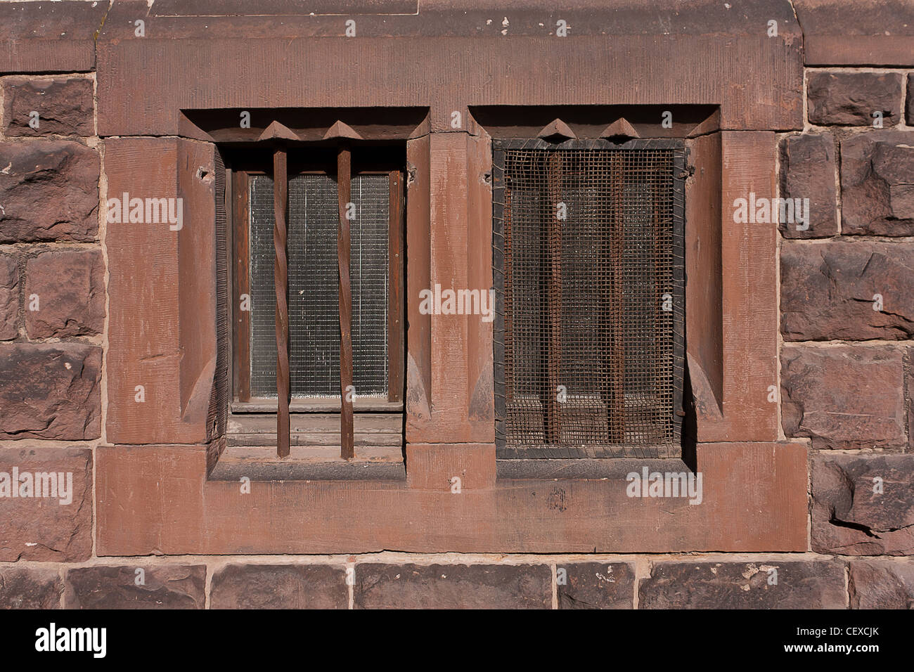 Stone wall texture with windows Stock Photo - Alamy