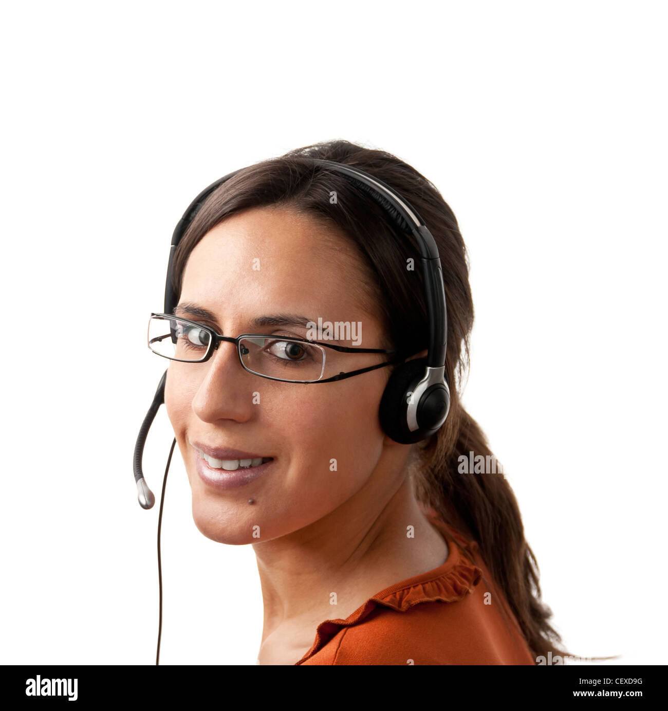 Call Center Agent looking back Stock Photo - Alamy