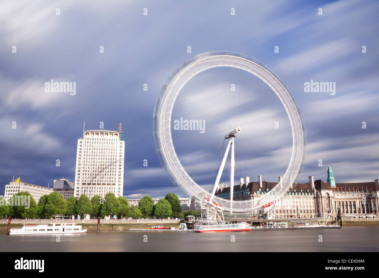 A view of the London Eye on the south embankment near Waterloo Stock ...