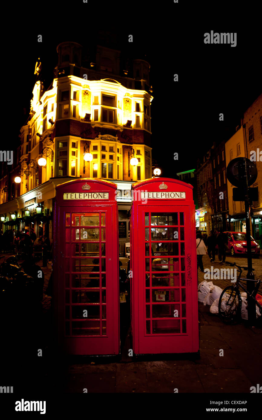 Two Telephone Boxes, Cambridge Circus, Soho, London Stock Photo - Alamy