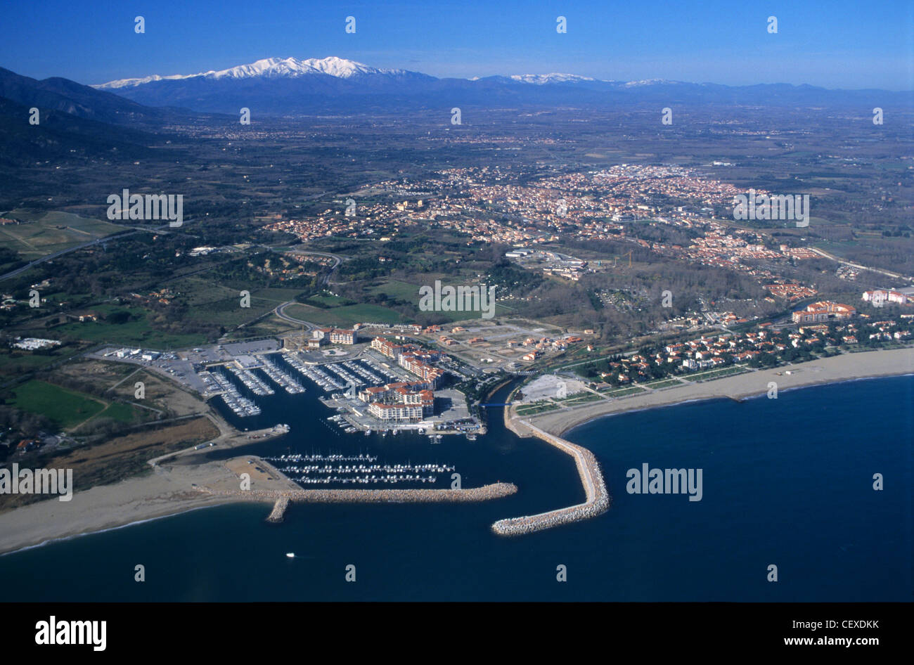 Port Argelès, Argelès sur mer and Canigou peak, Eastern Pyrenees ...