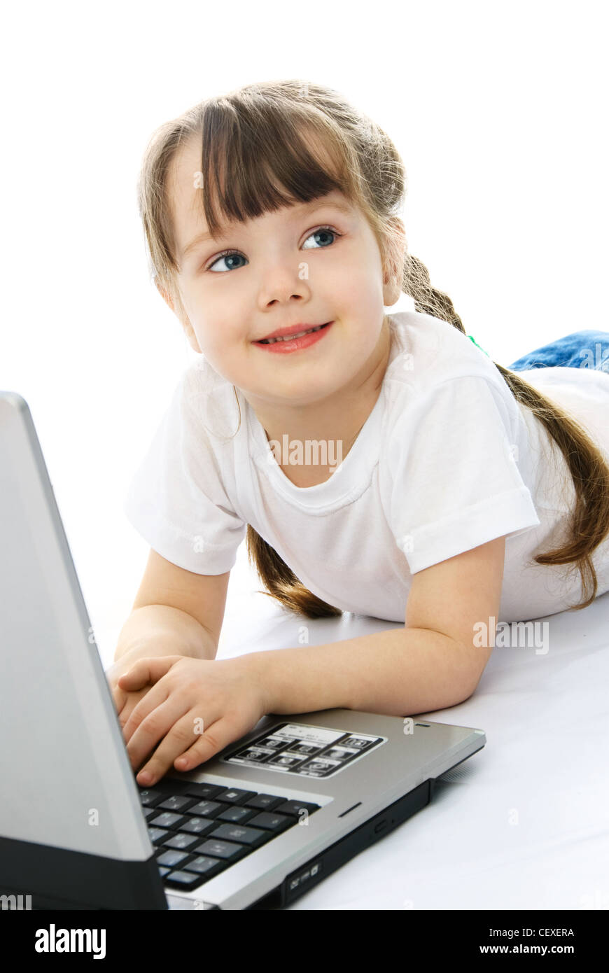 happy child with laptop Stock Photo - Alamy