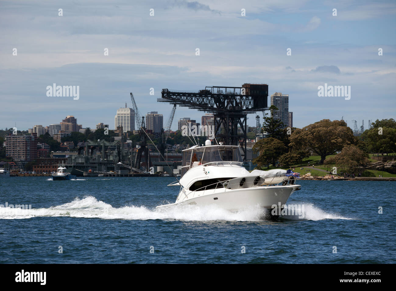 Sydney Harbour with a boat and docks, Australia Stock Photo - Alamy