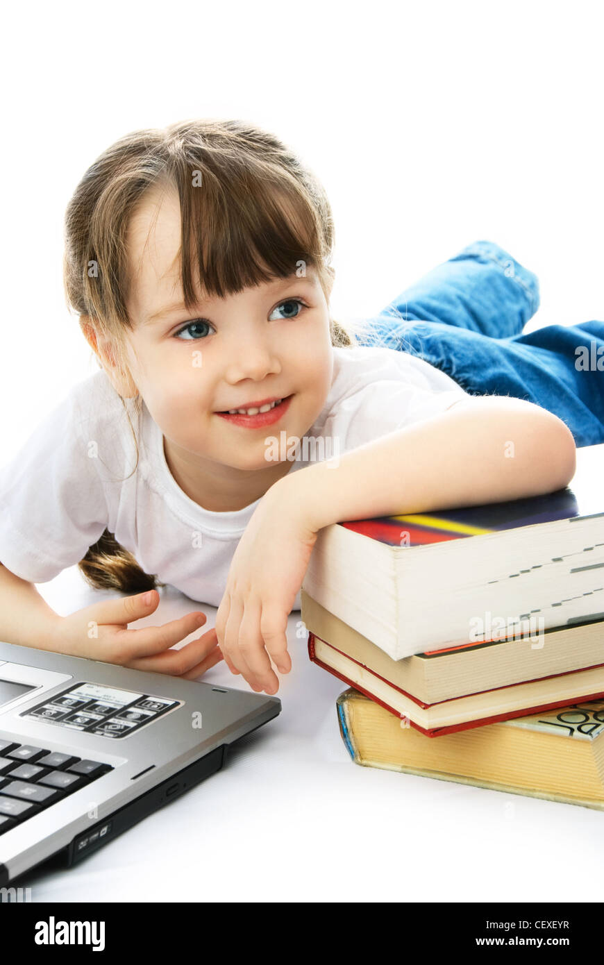 happy child with laptop Stock Photo - Alamy
