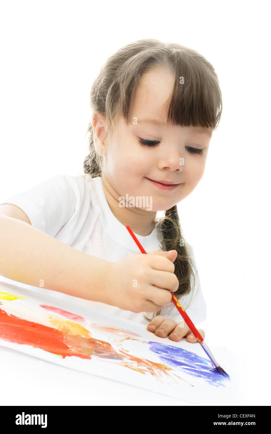 happy girl drawing, isolated on white Stock Photo - Alamy