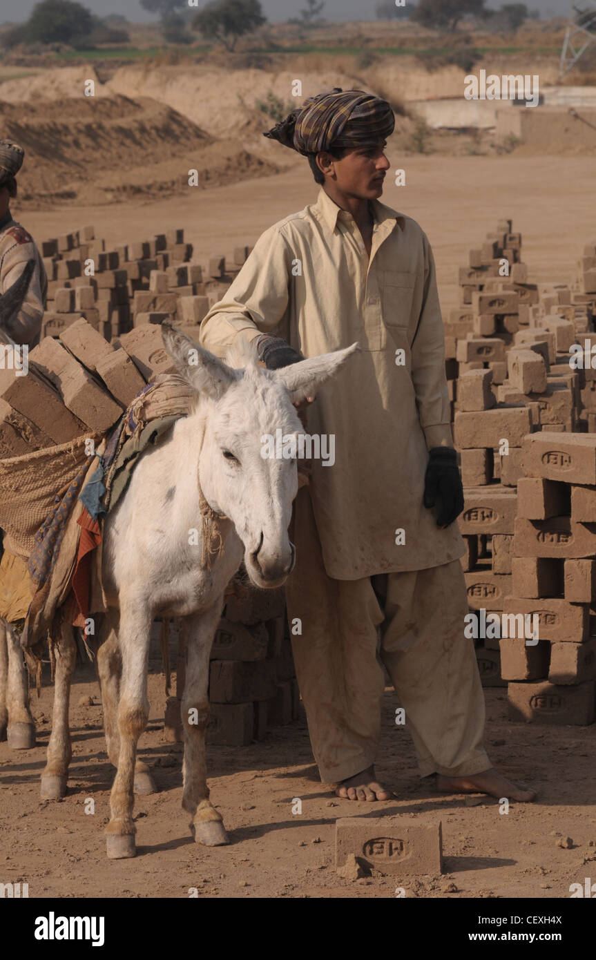 A turbaned boy working at a brick kiln with his donkey Stock Photo - Alamy